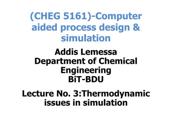 Fluid Packages used in Aspen HYSYS for Chemical Engineers | PPT