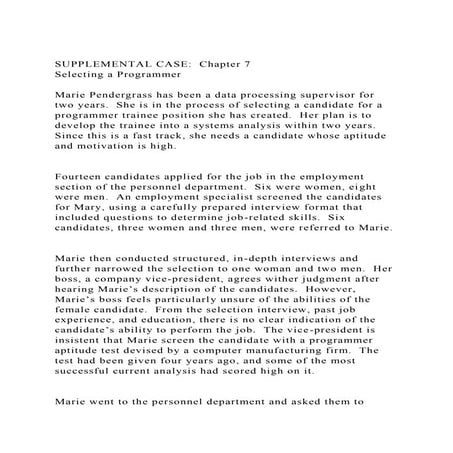 SUPPLEMENTAL CASE Chapter 7Selecting a ProgrammerMarie Pen.docx
