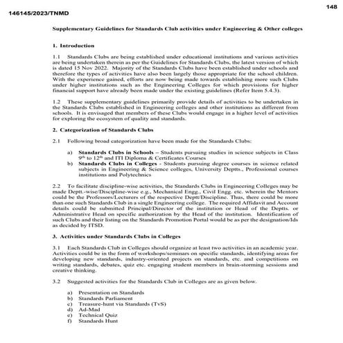 Supplementary Guidelines for Standards Club activities under ...