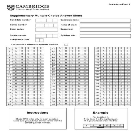 Supplementary multiple choice answer sheet - exam day - form 2 | PDF