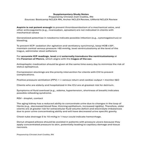 Nursing Supplementary Study Notes Needed | PDF