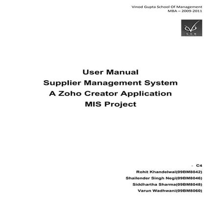 Zoho -Supplier management user manual - VGSoM | DOC