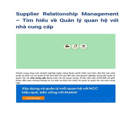Supplier Relationship Management – Tìm hiểu về Quản lý quan hệ với nhà cung cấp_Atalink | PDF