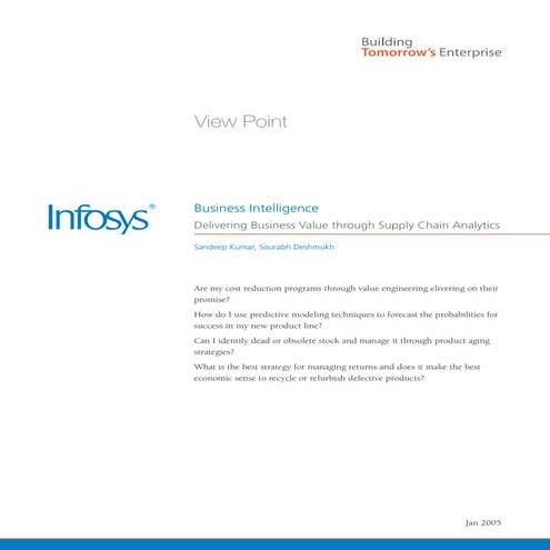 Infosys - Supply Chain Analytics Services | Solution | PDF | Logistics ...