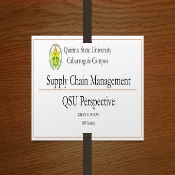 Supply Chain Management- QSU Perspective | PPTX