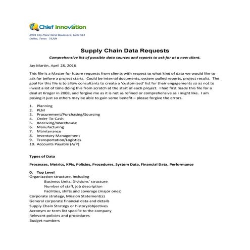 Supply Chain Data Requests (Sources) | PDF