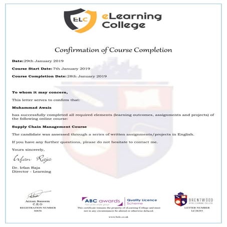 Certificate of Supply Chain Management, UK | PDF