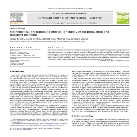 Mathematical programming models for supply chain production and transport planning | PDF