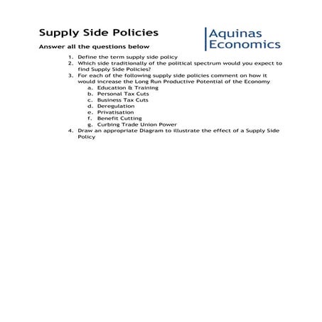 Supply Side Policy Questions | DOCX