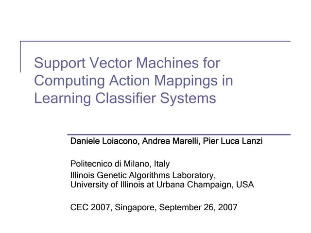 Support Vector Machines For Computing Action Mappings In Learning