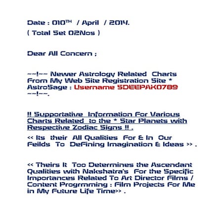 !! Supportative information for various charts related to the star ...