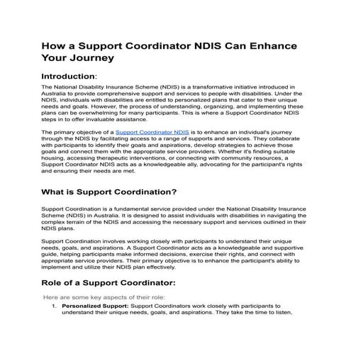How a Support Coordinator NDIS Can Enhance Your Journey | PDF