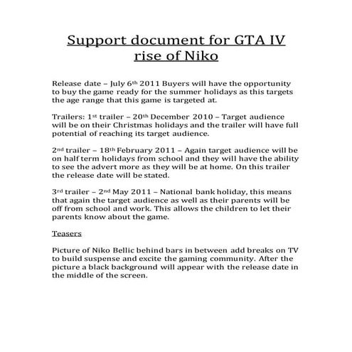 Support document for gta iv rise of niko | DOCX