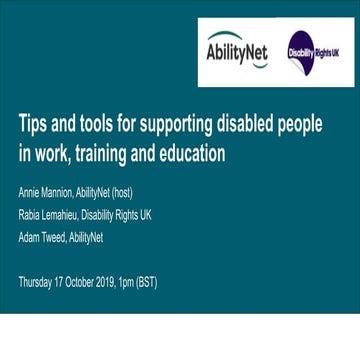 Supporting disabled people in work, training and education Oct 2019 ...