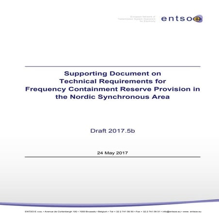 Supporting Document On Technical Requirements For Frequency Containment Reserve Provision In The