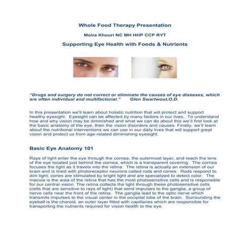 Supporting eye health with food and nutrients | PDF | Eye and Vision ...