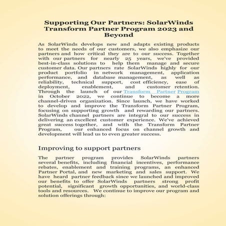 Supporting Our Partners SolarWinds Transform Partner Program 2023.ppt