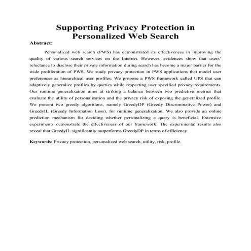 Supporting privacy protection in personalized web search | DOC