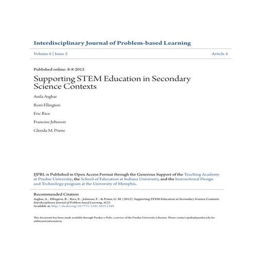 Supporting STEM Education in Secondary Science Contexts | PDF