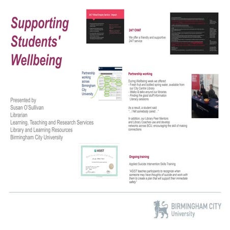 Supporting students' wellbeing @ BCU Susan O'Sullivan | PPT
