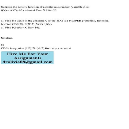 Suppose the density function of a continuous random Variable X is.pdf
