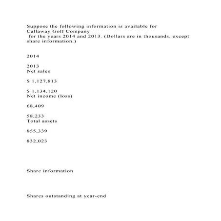 Suppose the following information is available for Callaway Golf C.docx