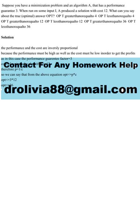 Suppose You Have A Minimization Problem And An Algorithm A That Has Pdf