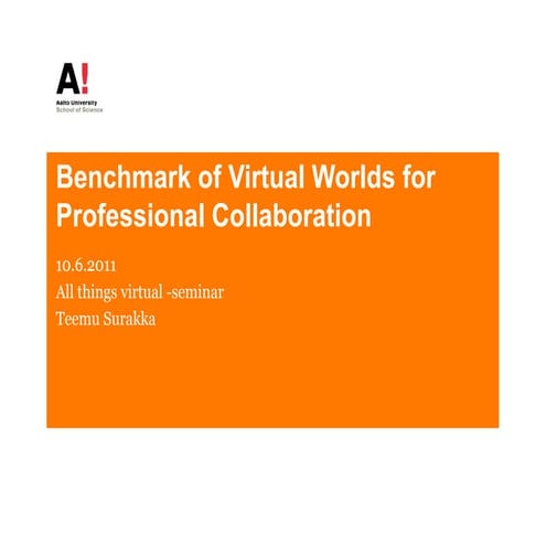 Benchmark report on professional 3D virtual environments published | PDF