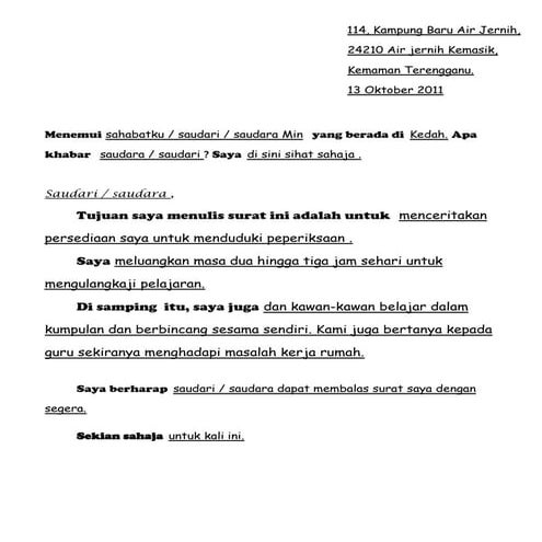 Contoh Surat Tidak Rasmi | DOCX