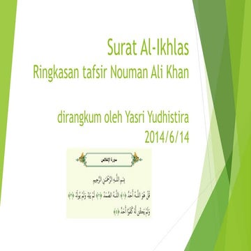 Surat Al-Ikhlas (rangkuman tafsir Ustadz Nouman Ali Khan) | PPTX