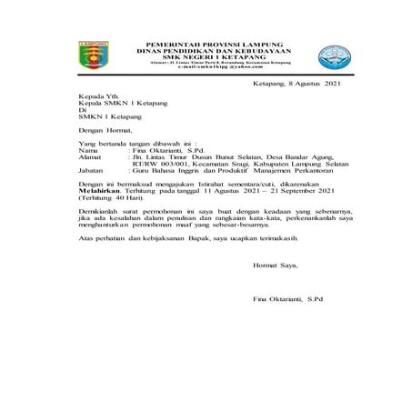 Surat cuti melahirkan | DOCX