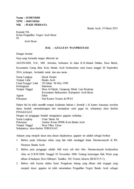 Surat gugatan tun | DOCX