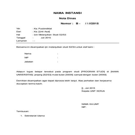 Nota Dinas Tugas Belajar PNS | DOCX