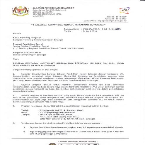 Surat jemputan JPS (Program Kesedaran 1Bestarinet) | PDF