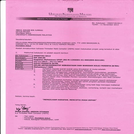 Surat kelulusan program muhibbah walk | PDF