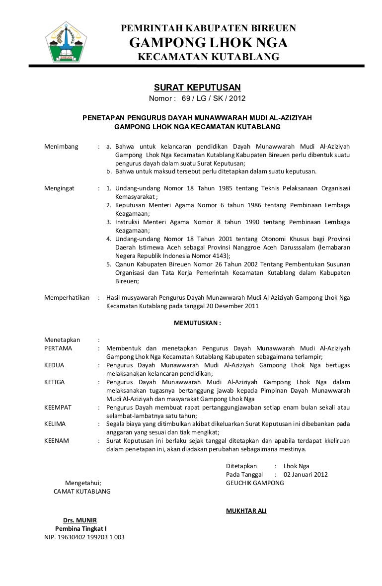 Contoh Surat Keputusan Pengurus Paguyuban - Delinewstv