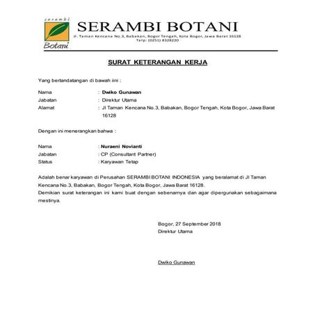 Surat keterangan kerja | DOCX