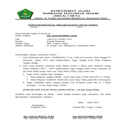 Surat keterangan melaksanakan tugas (skmt) | DOCX
