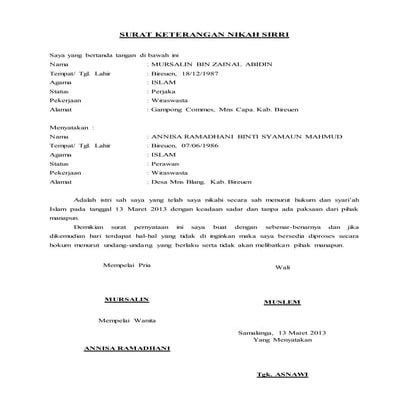 Surat nikah siri | DOCX