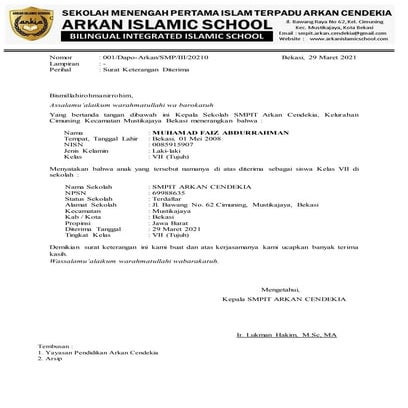 Surat keterngan diterima disekolah | DOCX