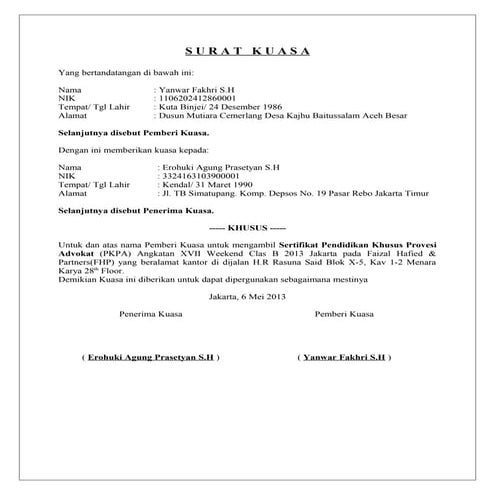 Surat kuasa khusus | PDF