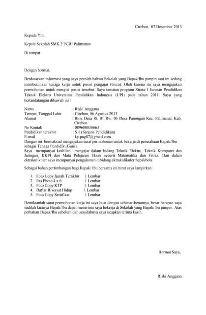 Contoh surat-lamaran-kerja-guru | PDF