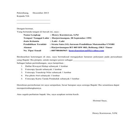 Surat lamaran henry | PDF