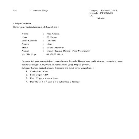 Surat lamaran kerja | DOCX