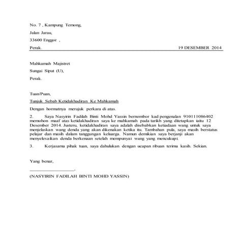 Contoh Surat sokongan | DOC