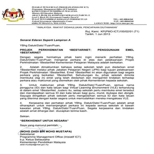 Surat makluman emel 1 bestarinet | PDF