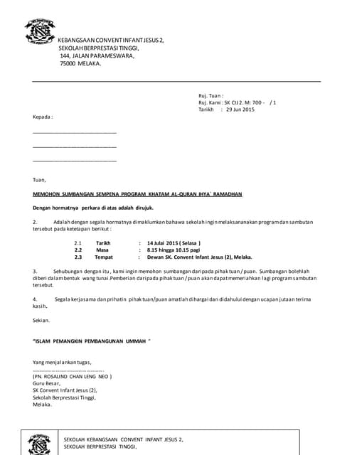 Surat jemputan menerima sumbangan hari raya | DOC