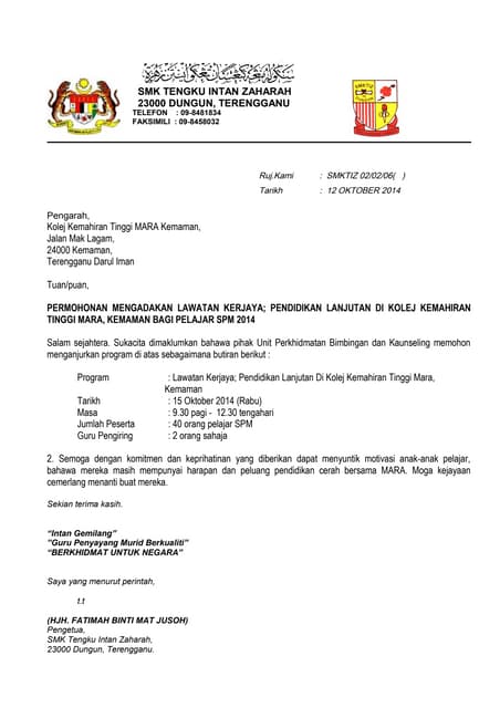Surat permohonan lawatan pas | DOC