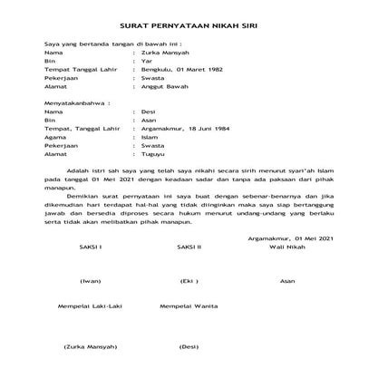 Surat nikah siri | DOCX