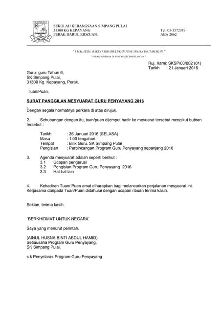 Surat jemputan program jom ke sekolah skpm | PDF